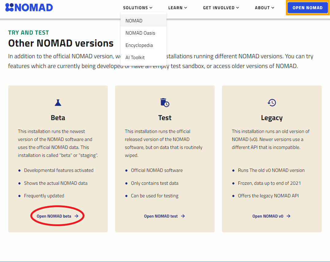 Navigating to the NOMAD repository - Documentation